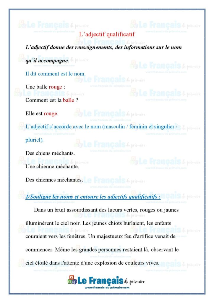 Accorder l'adjectif qualificatif | Le français du primaire