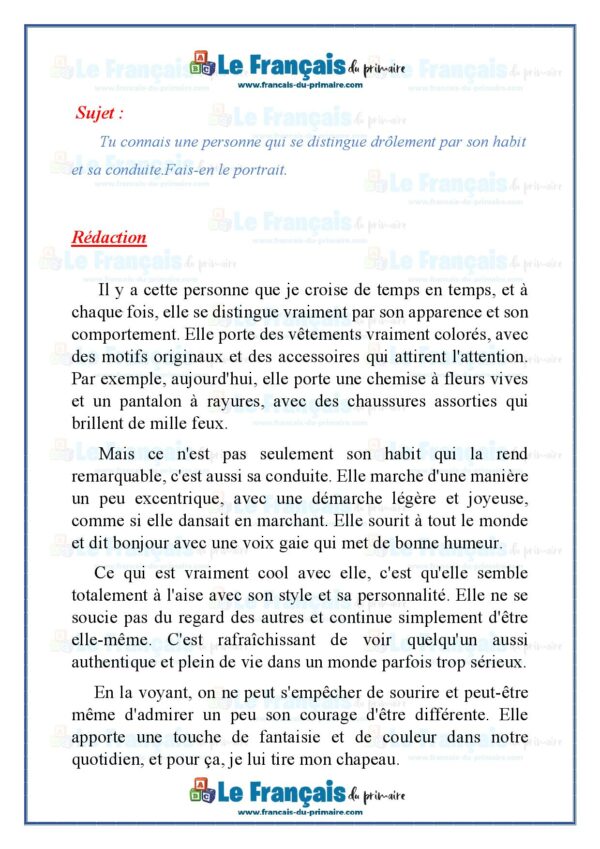 Production écrite: Une personne spéciale | Le français du primaire