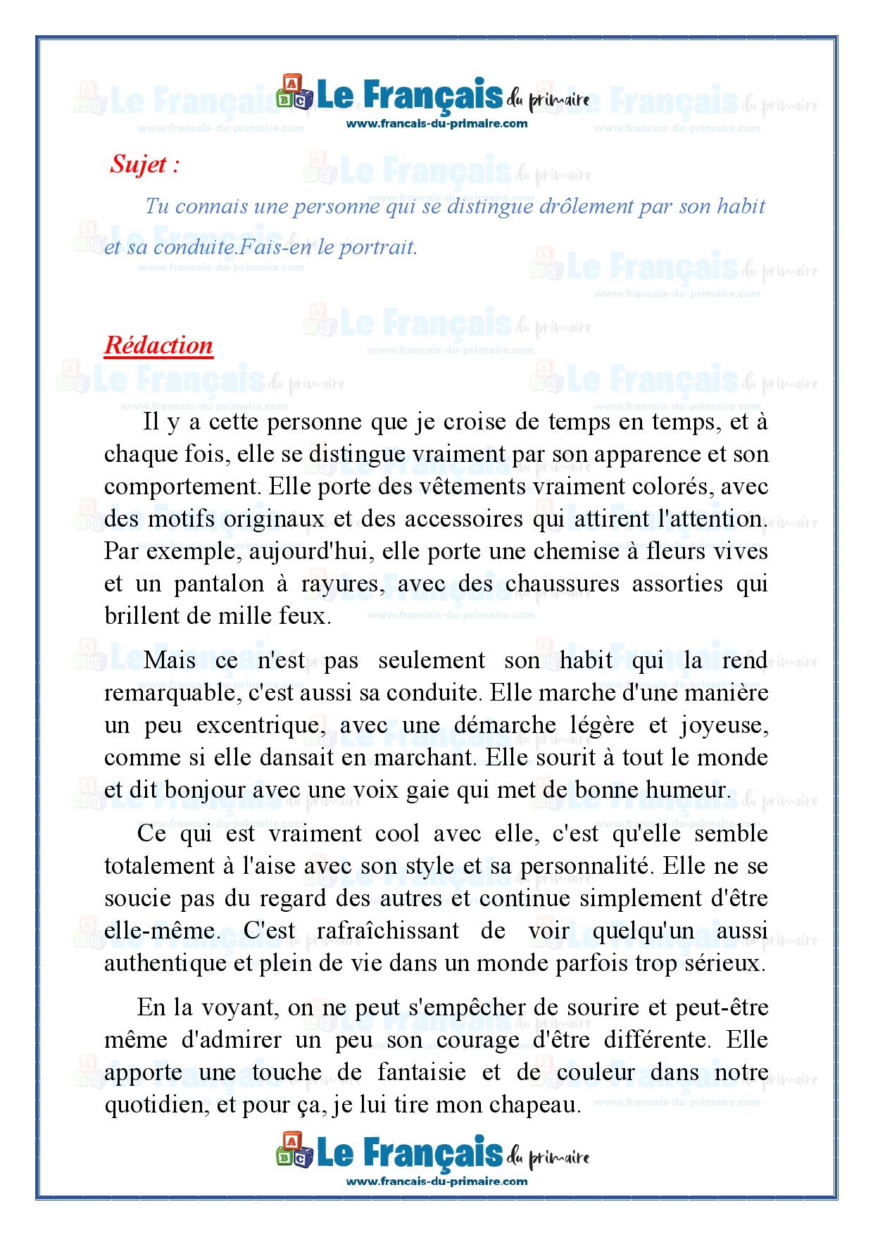 Production écrite: Une personne spéciale | Le français du primaire