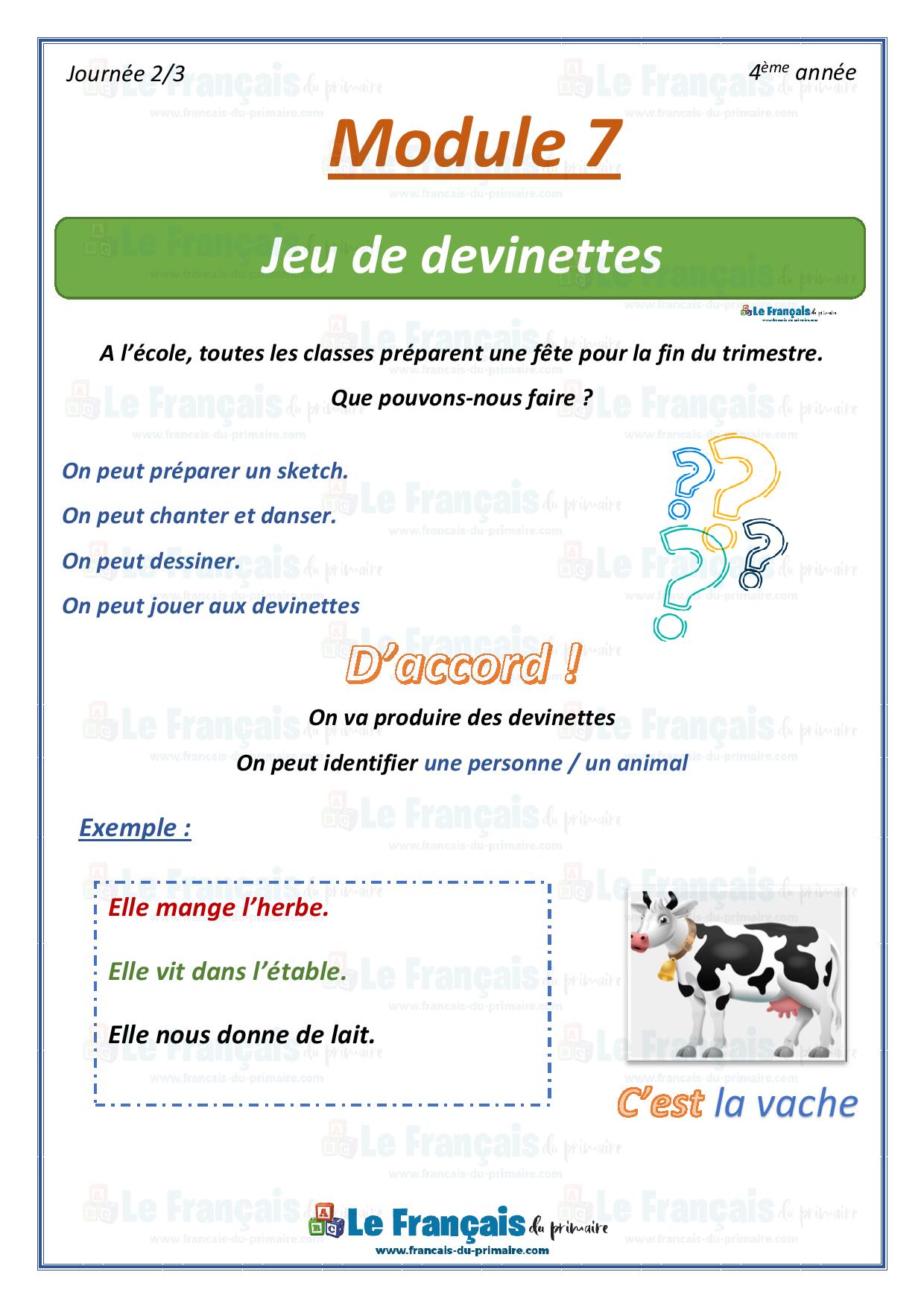 Jeux de devinettes 4eme année | Le français du primaire
