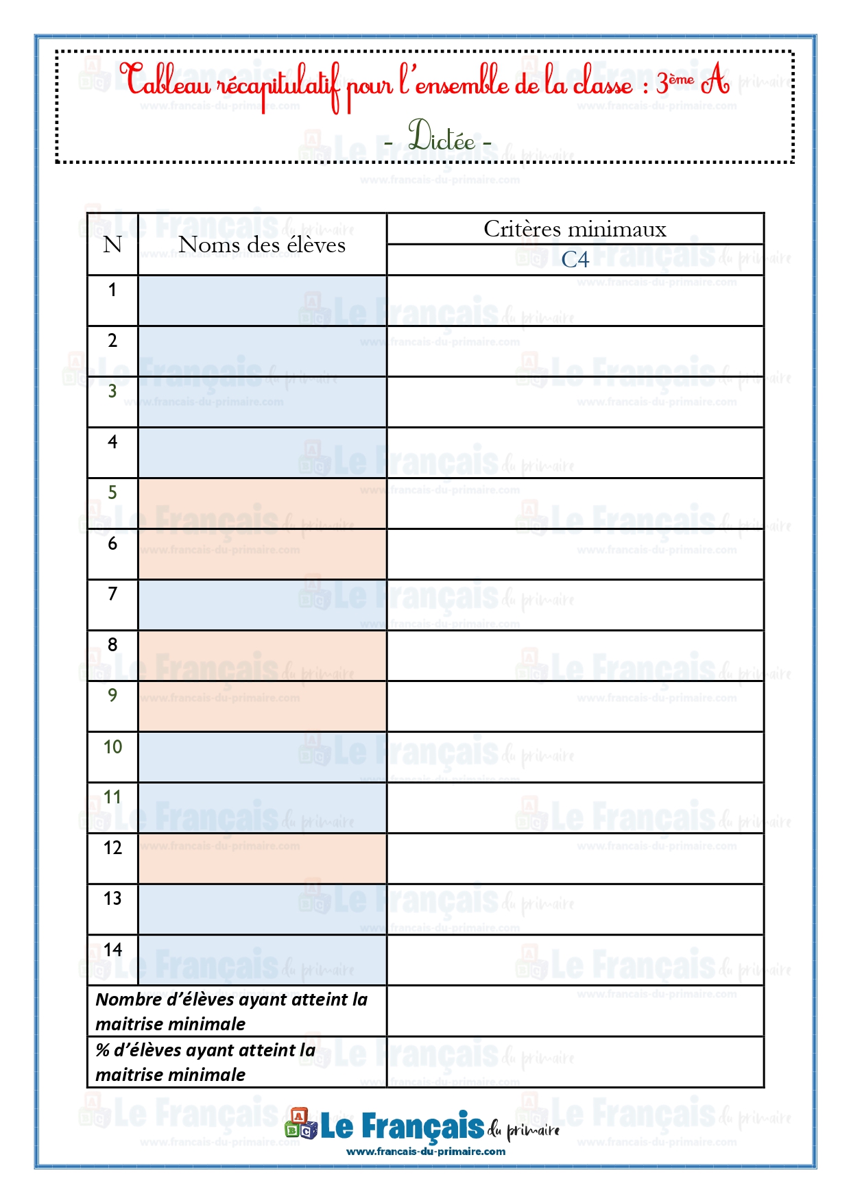 Grilles d'évaluation 3ème année | Le français du primaire
