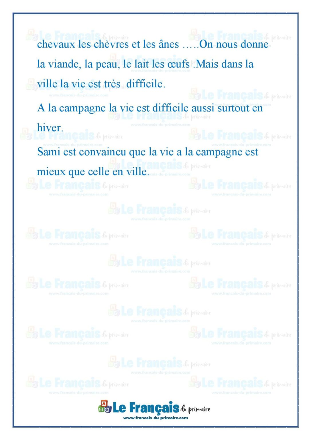 La vie à la campagne / à ville | Le français du primaire