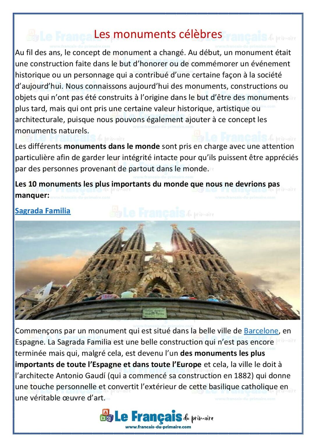 Les monuments célèbres | Le français du primaire