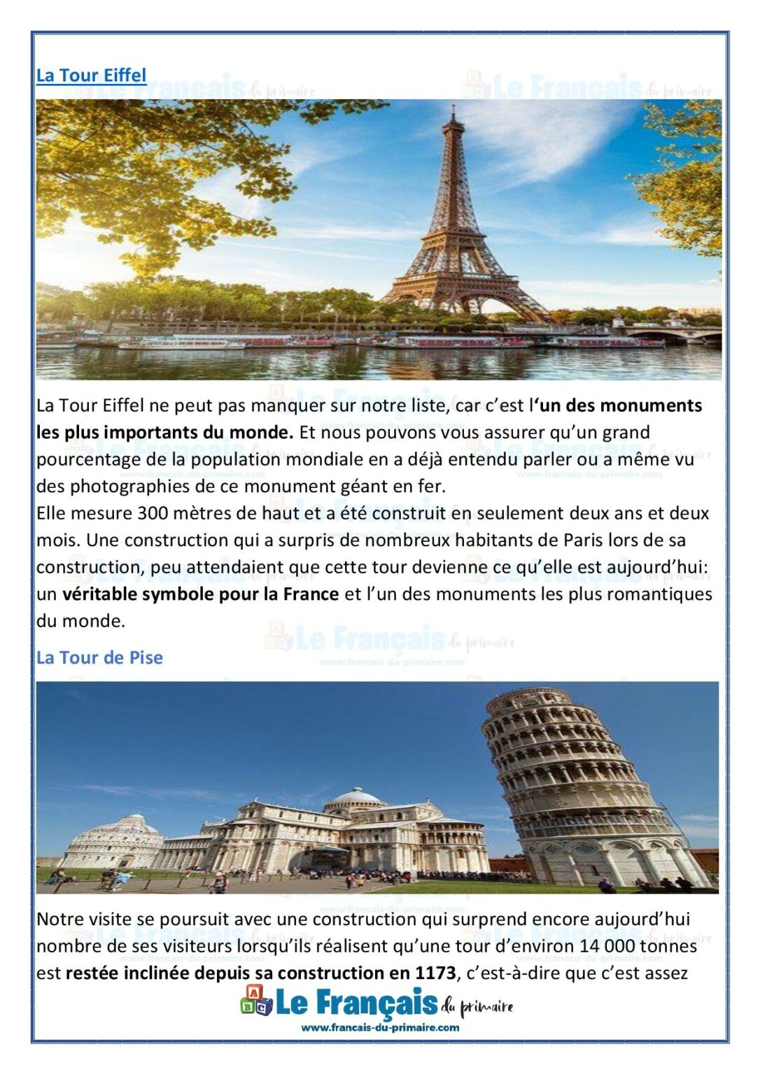 Les monuments célèbres | Le français du primaire