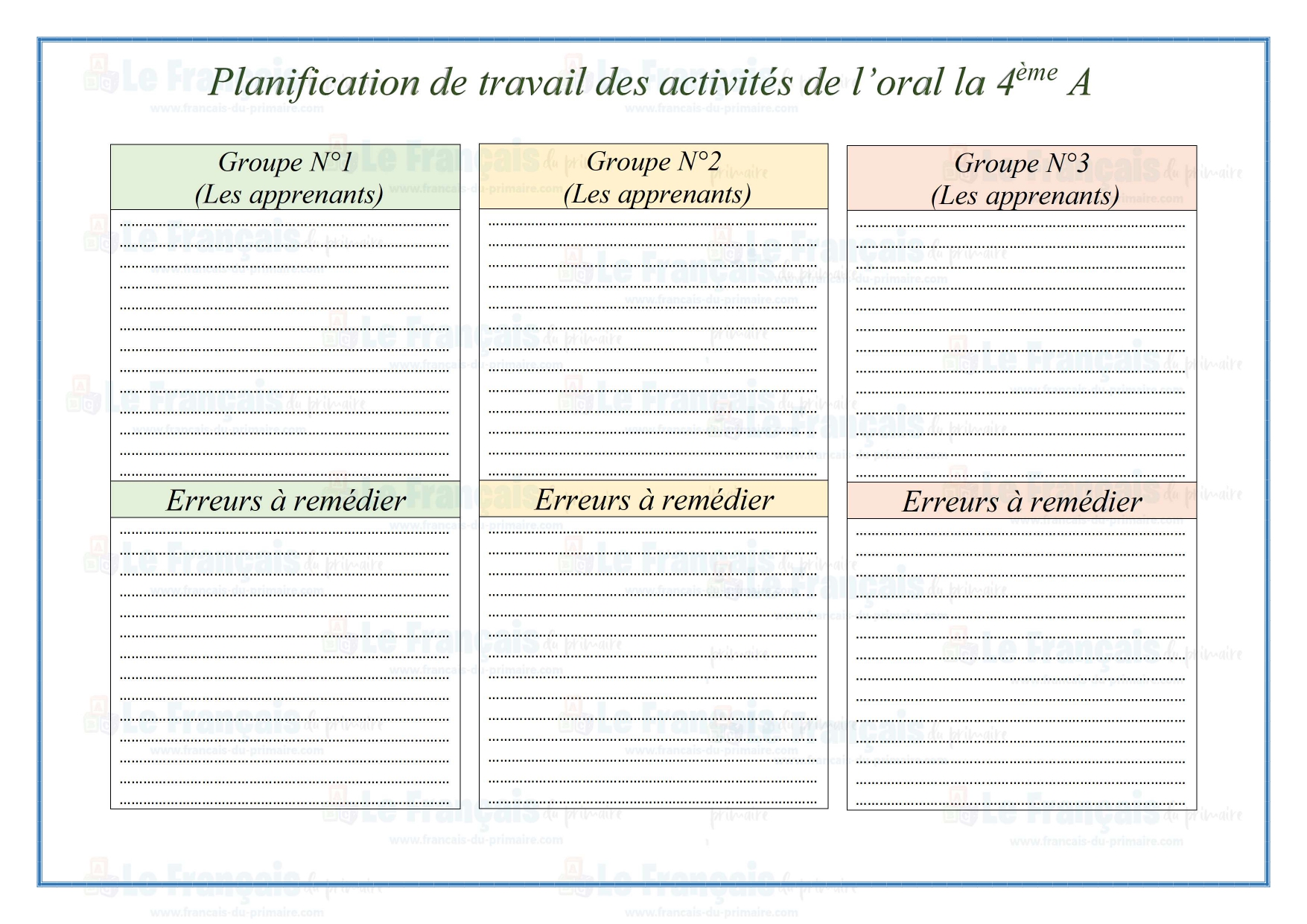 Tableaux de recensement et de classification des erreurs 4ème année ...