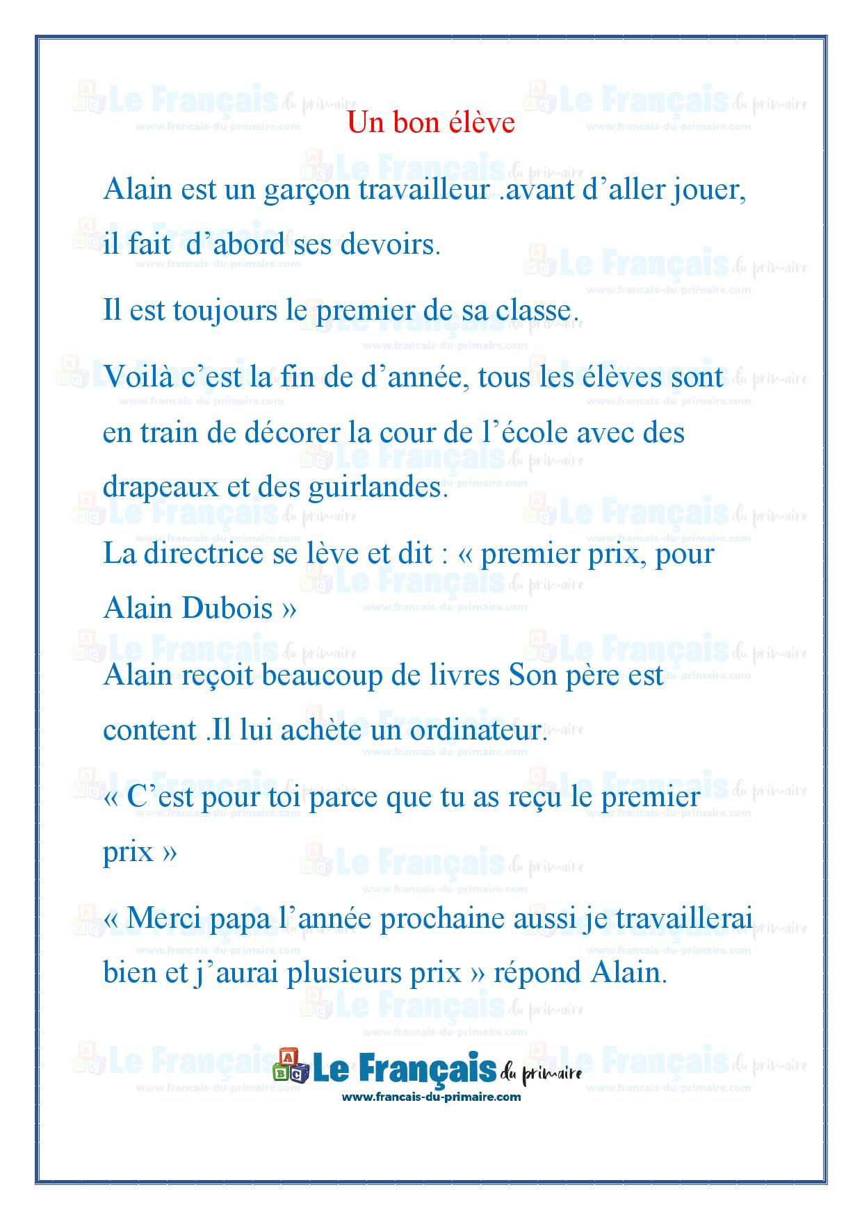 Un bon élève | Le français du primaire