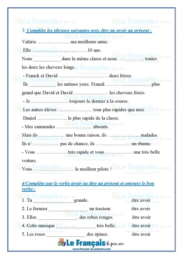 Le verbe être et avoir au présent et au futur | Le français du primaire