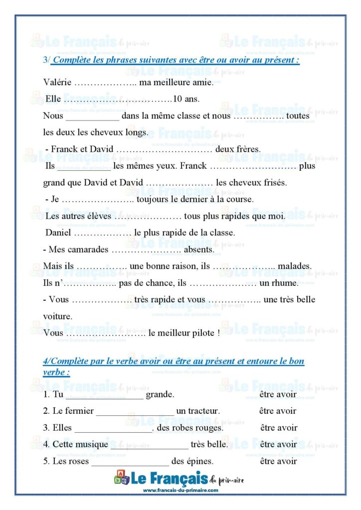 Le verbe être et avoir au présent et au futur | Le français du primaire