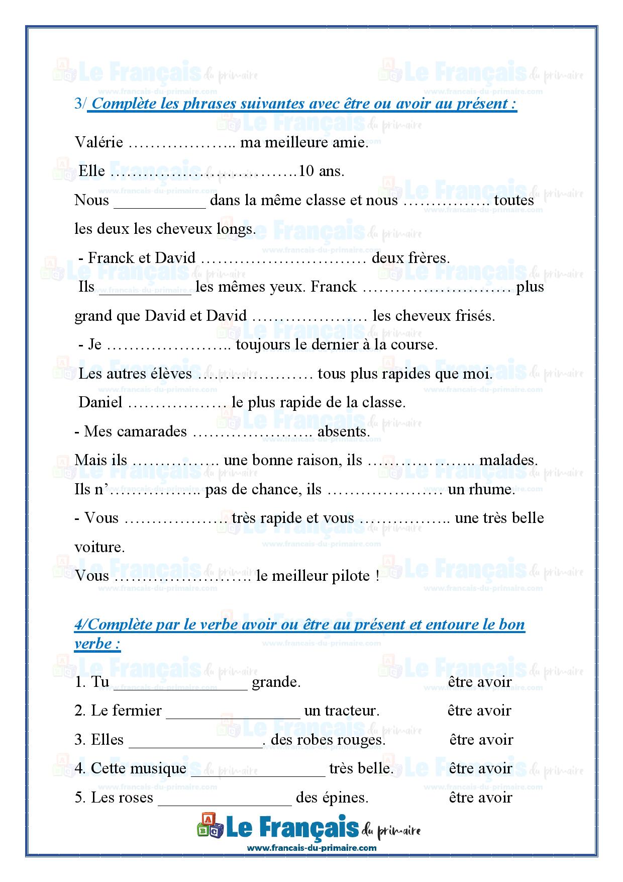 Le verbe être et avoir au présent et au futur | Le français du primaire