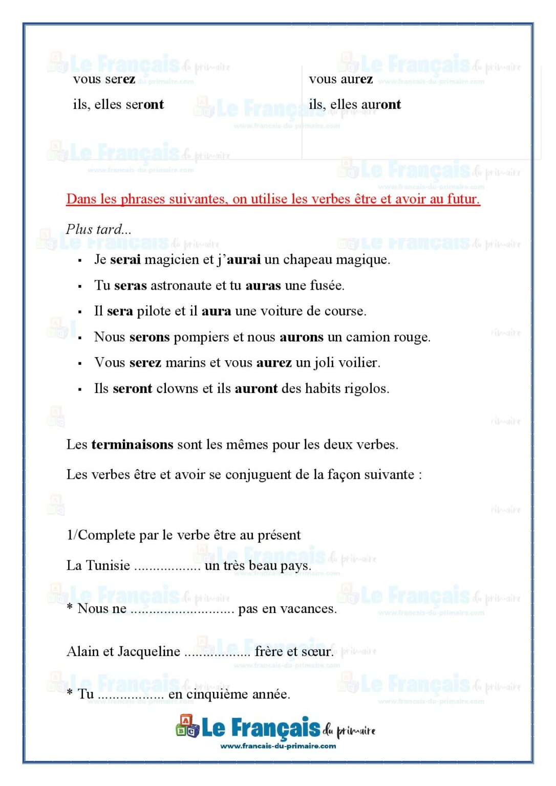 Le verbe être et avoir au présent et au futur | Le français du primaire