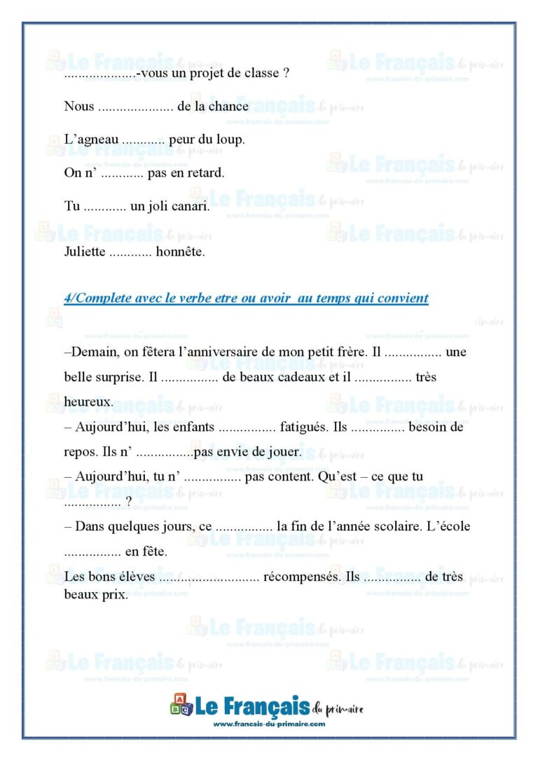 Le verbe être et avoir au présent et au futur | Le français du primaire
