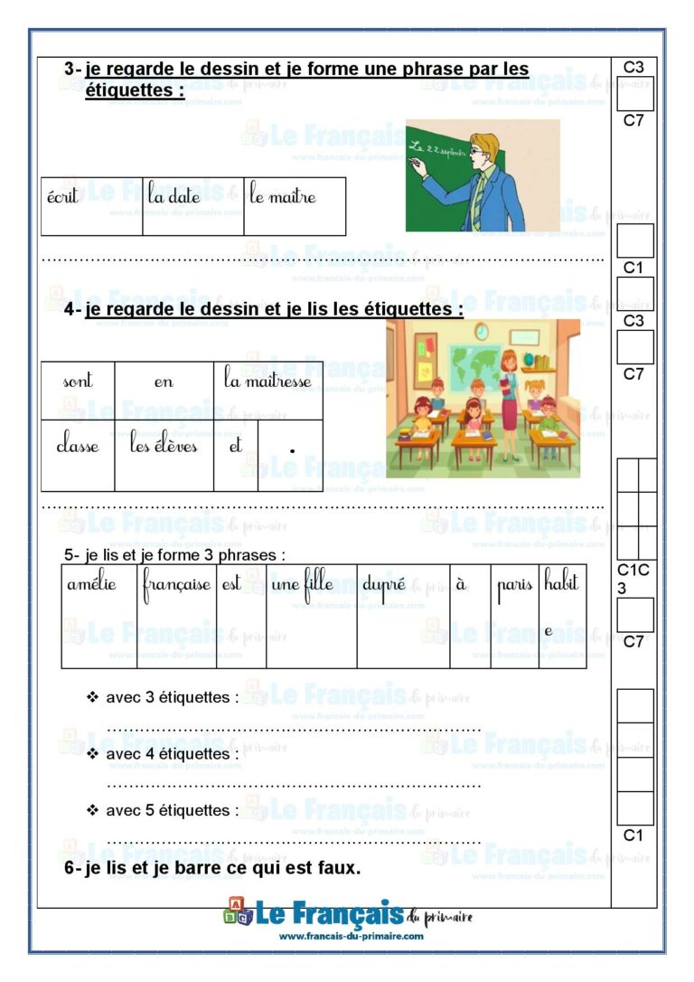 Examen 3ème année 1er trimestre - Le français du primaire