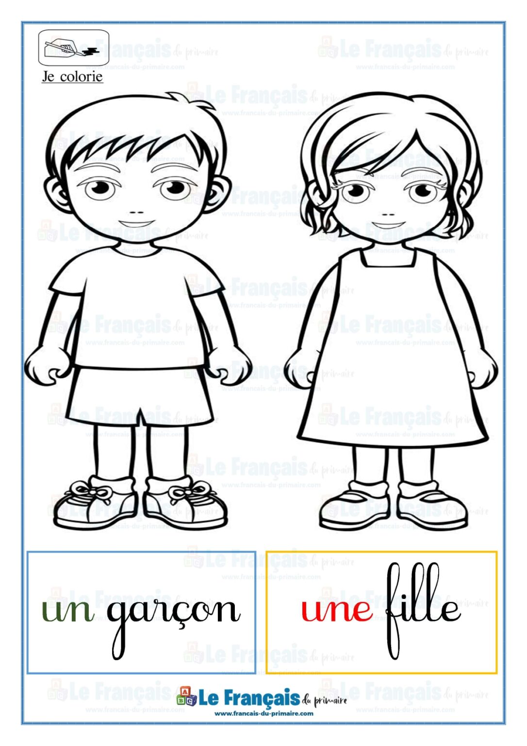 Fiche de coloriage : fille / garçon | Le français du primaire