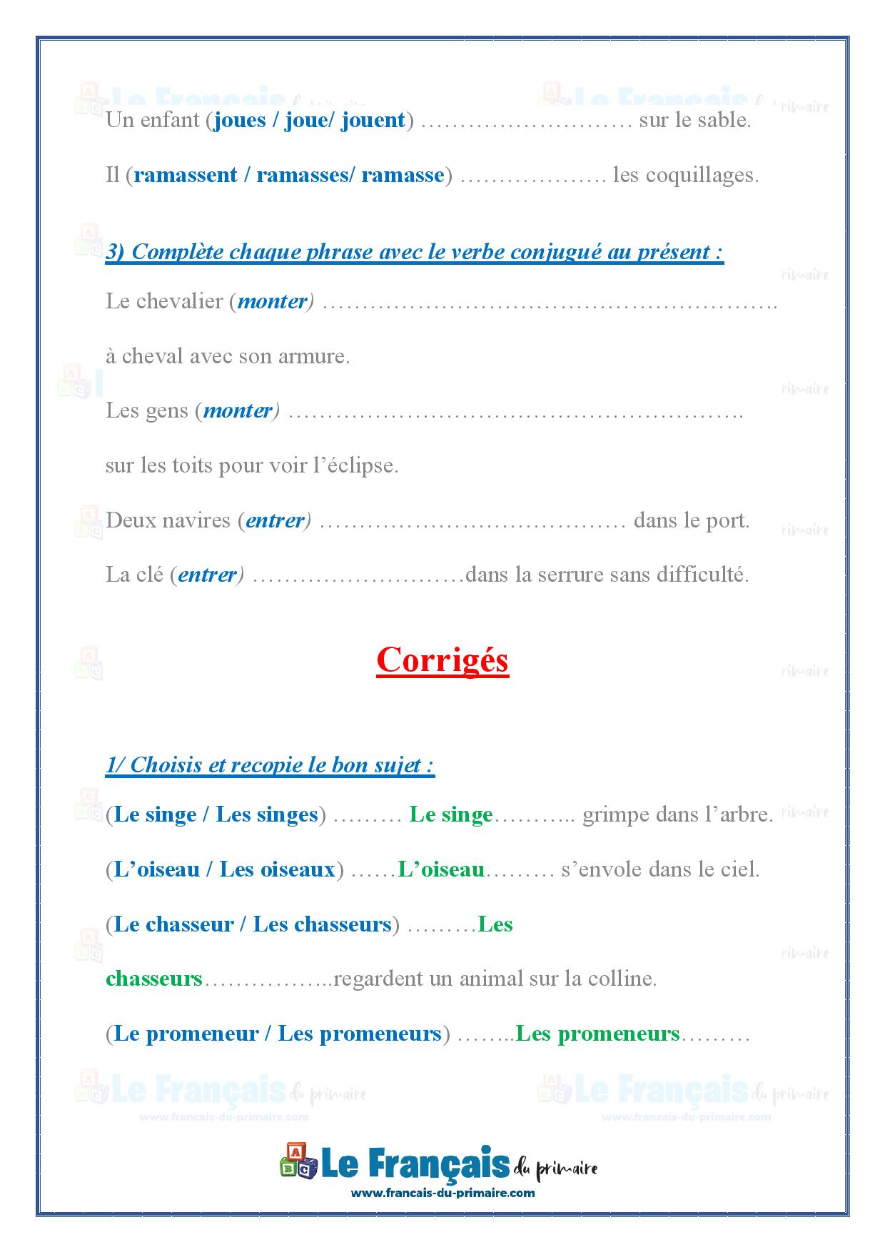 L'accord sujet/verbe | Le français du primaire