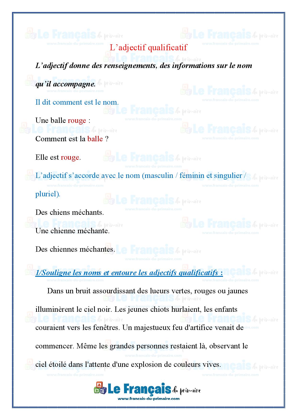 L'adjectif qualificatif | Le français du primaire