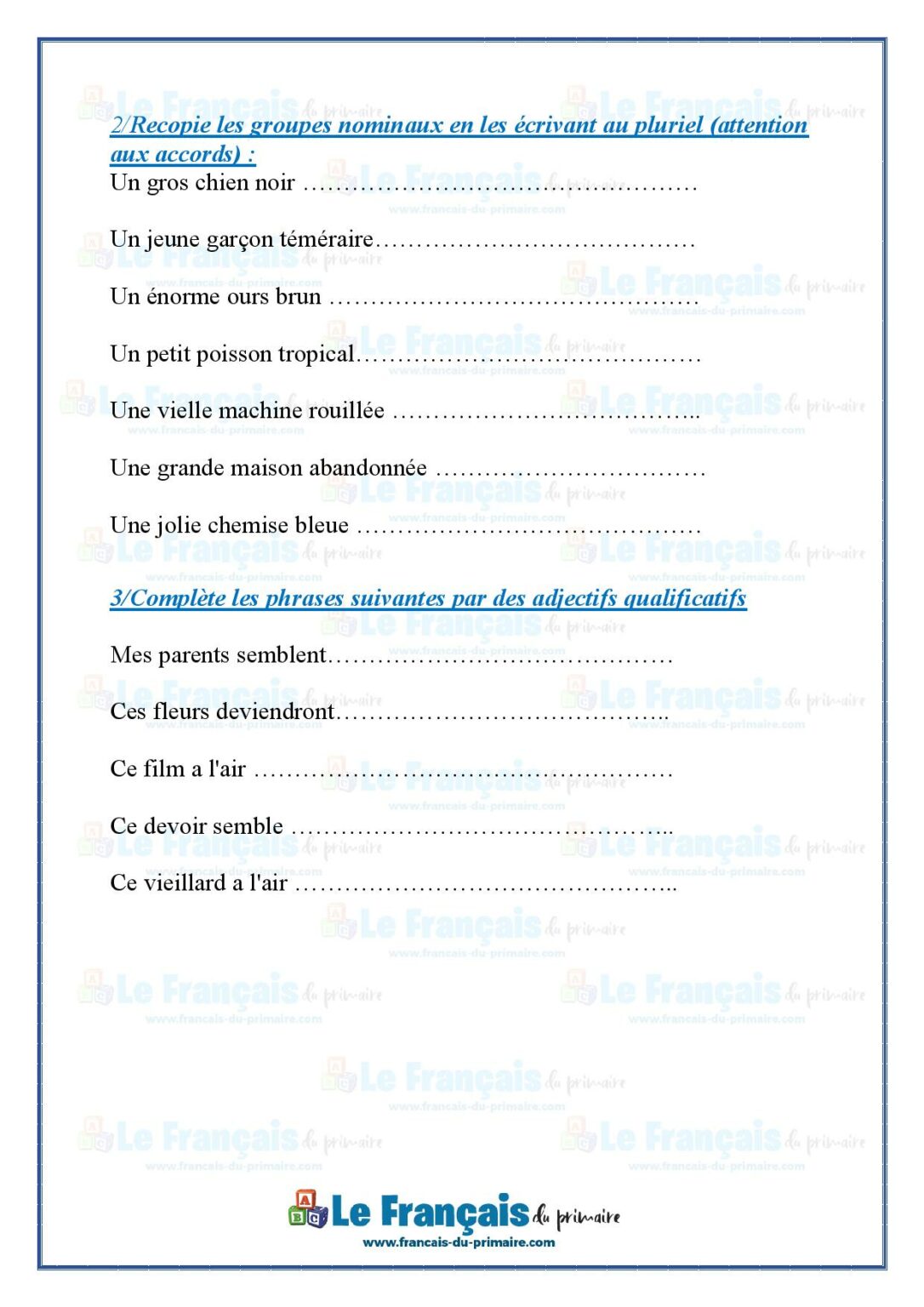 L'adjectif qualificatif | Le français du primaire
