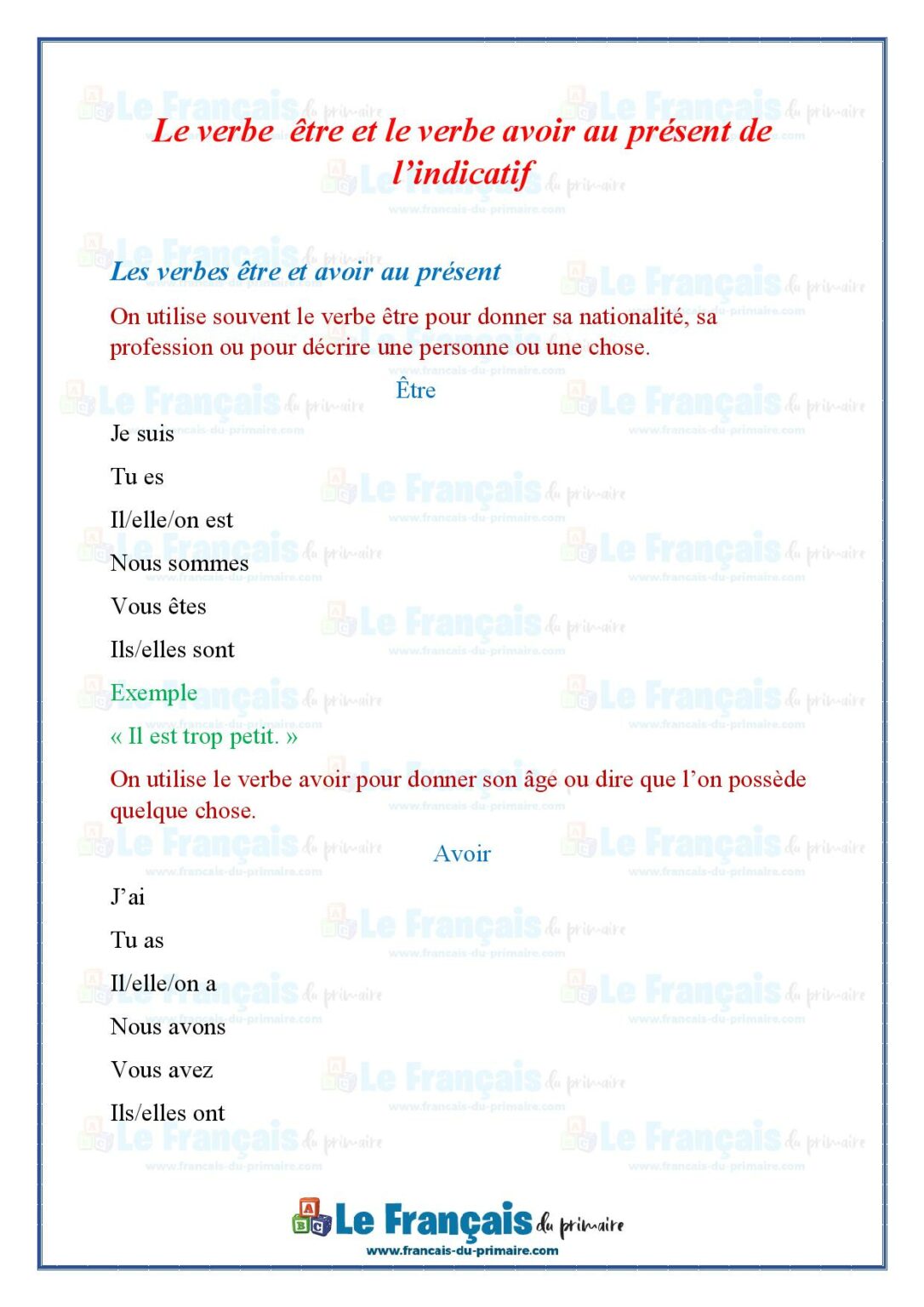 Le verbe être et le verbe avoir au présent de l'indicatif | Le français ...