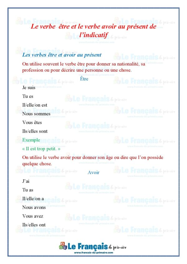 Le verbe être et le verbe avoir au présent de l'indicatif | Le français ...