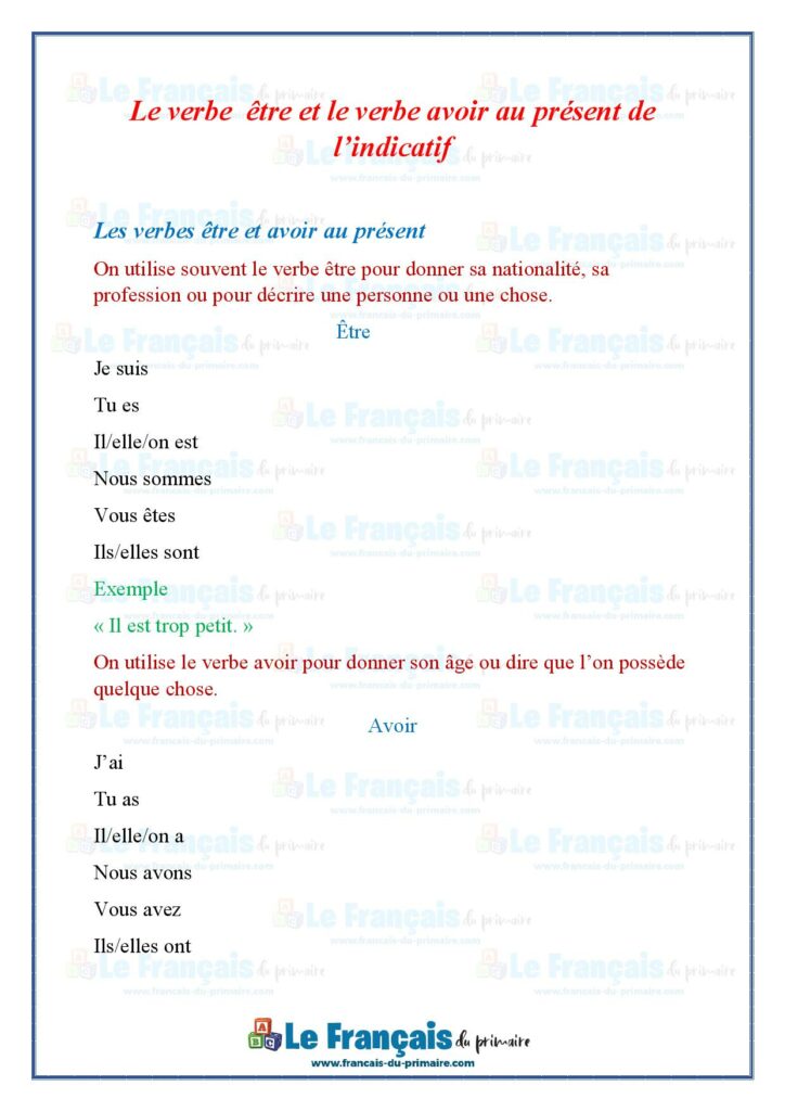 Le verbe être et le verbe avoir au présent de l'indicatif | Le français ...