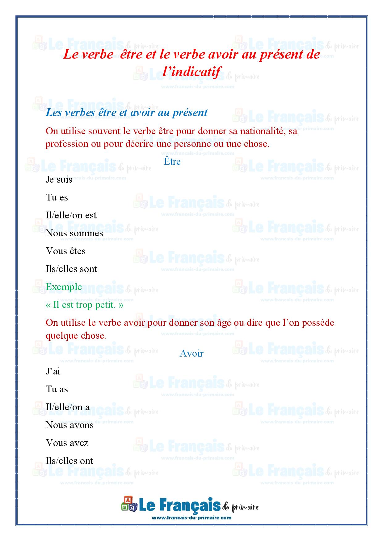 Le verbe être et le verbe avoir au présent de l'indicatif | Le français ...