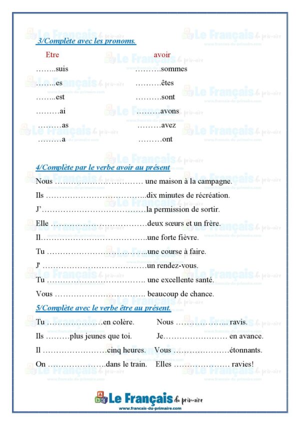 Le verbe être et le verbe avoir au présent de l'indicatif | Le français ...