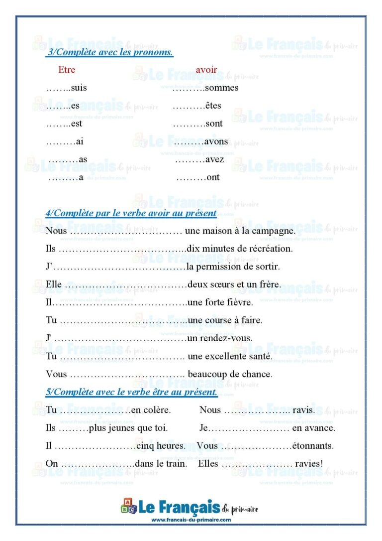 Le verbe être et le verbe avoir au présent de l'indicatif | Le français ...