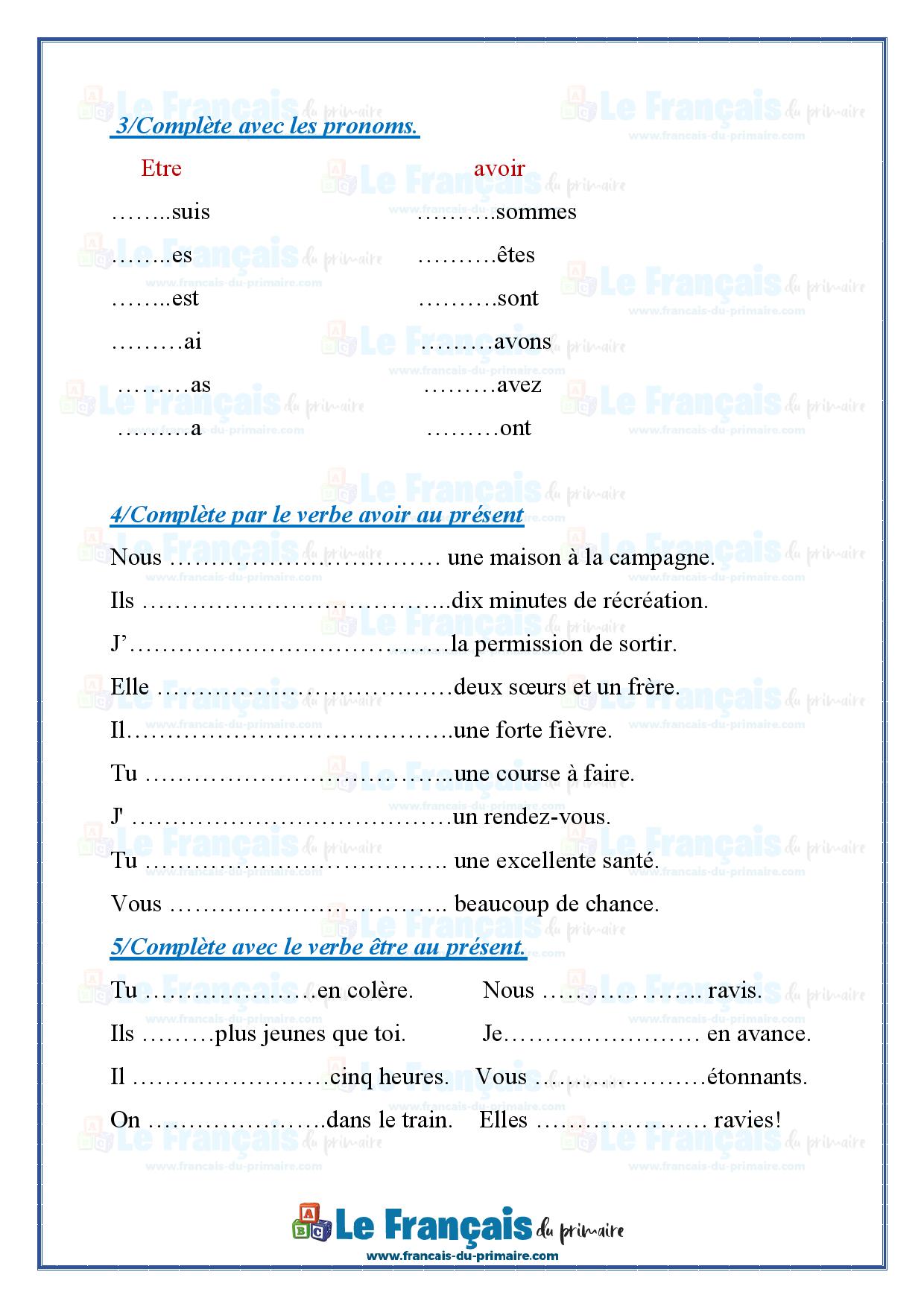 Le verbe être et le verbe avoir au présent de l'indicatif | Le français ...