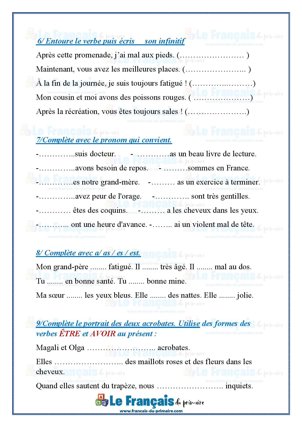 Le verbe être et le verbe avoir au présent de l'indicatif | Le français ...
