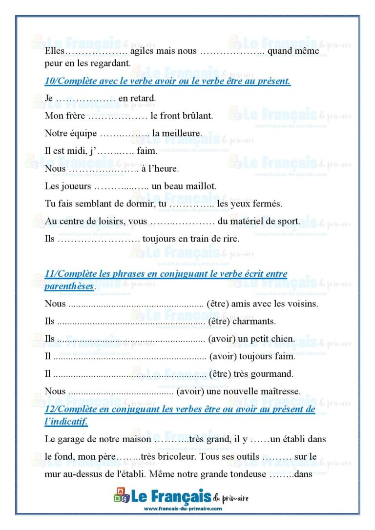 Le verbe être et le verbe avoir au présent de l'indicatif | Le français ...