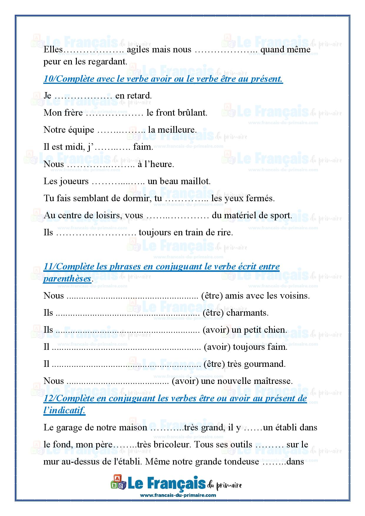 Le verbe être et le verbe avoir au présent de l'indicatif | Le français ...