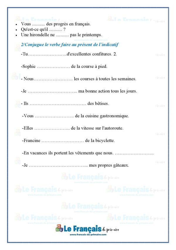 Le verbe faire au présent de l'indicatif | Le français du primaire