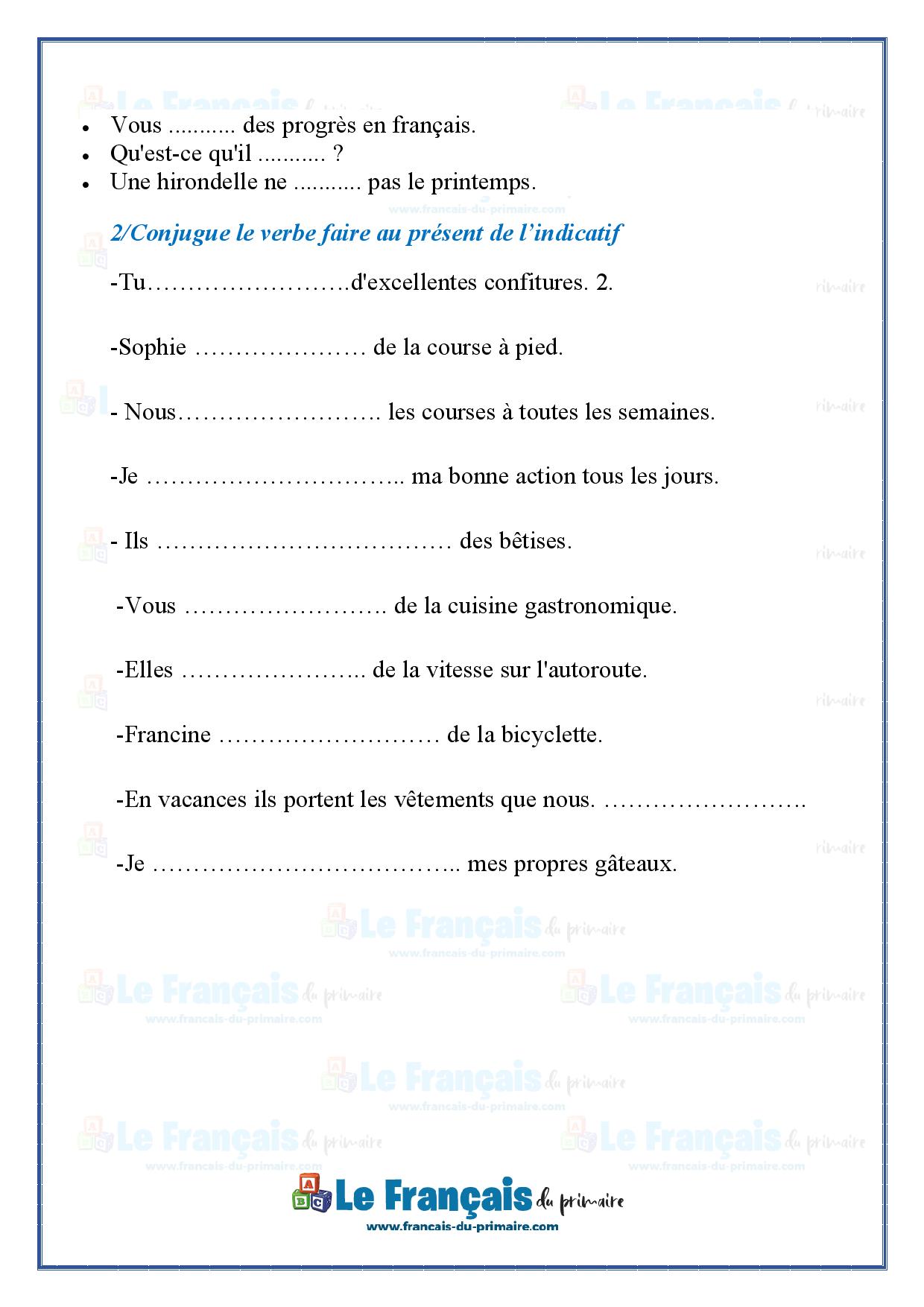 Le verbe faire au présent de l'indicatif | Le français du primaire