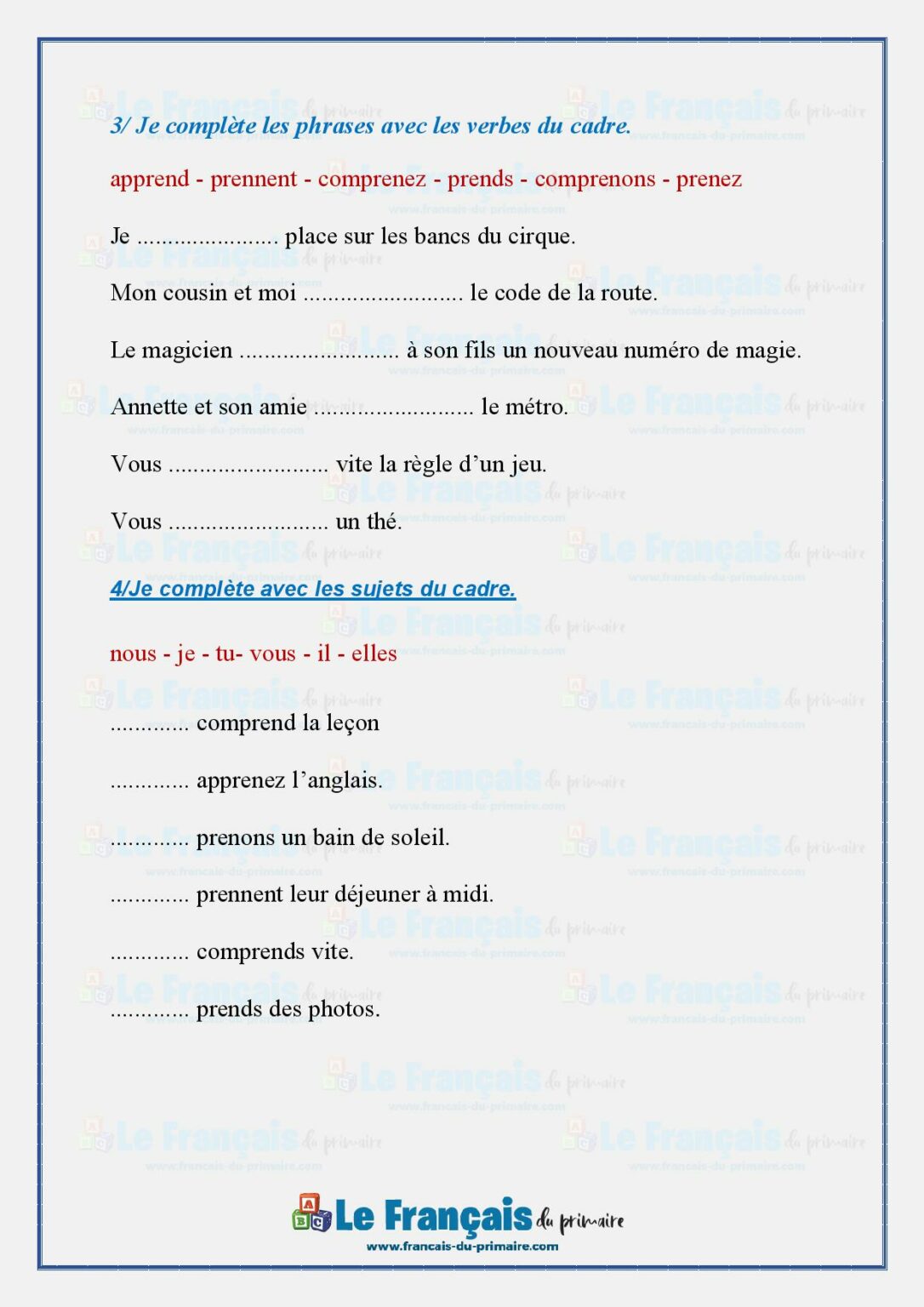 Conjuguer le verbe prendre au présent de l'indicatif | Le français du ...