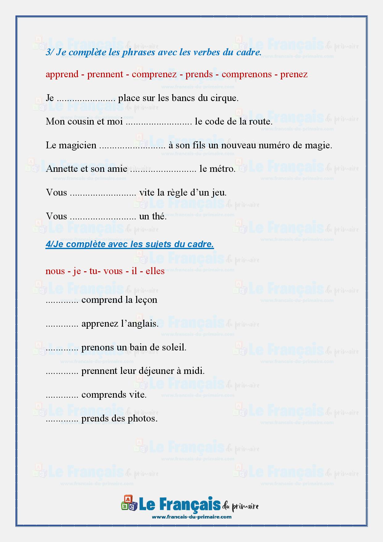 Conjuguer le verbe prendre au présent de l'indicatif | Le français du ...