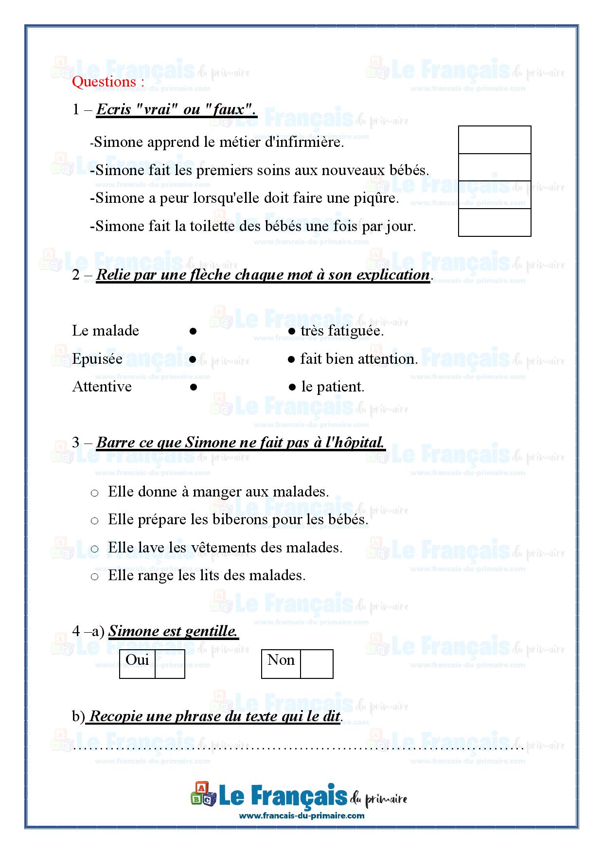 Examen de lecture 6eme année trimestre 1(exemple 3) | Le français du ...