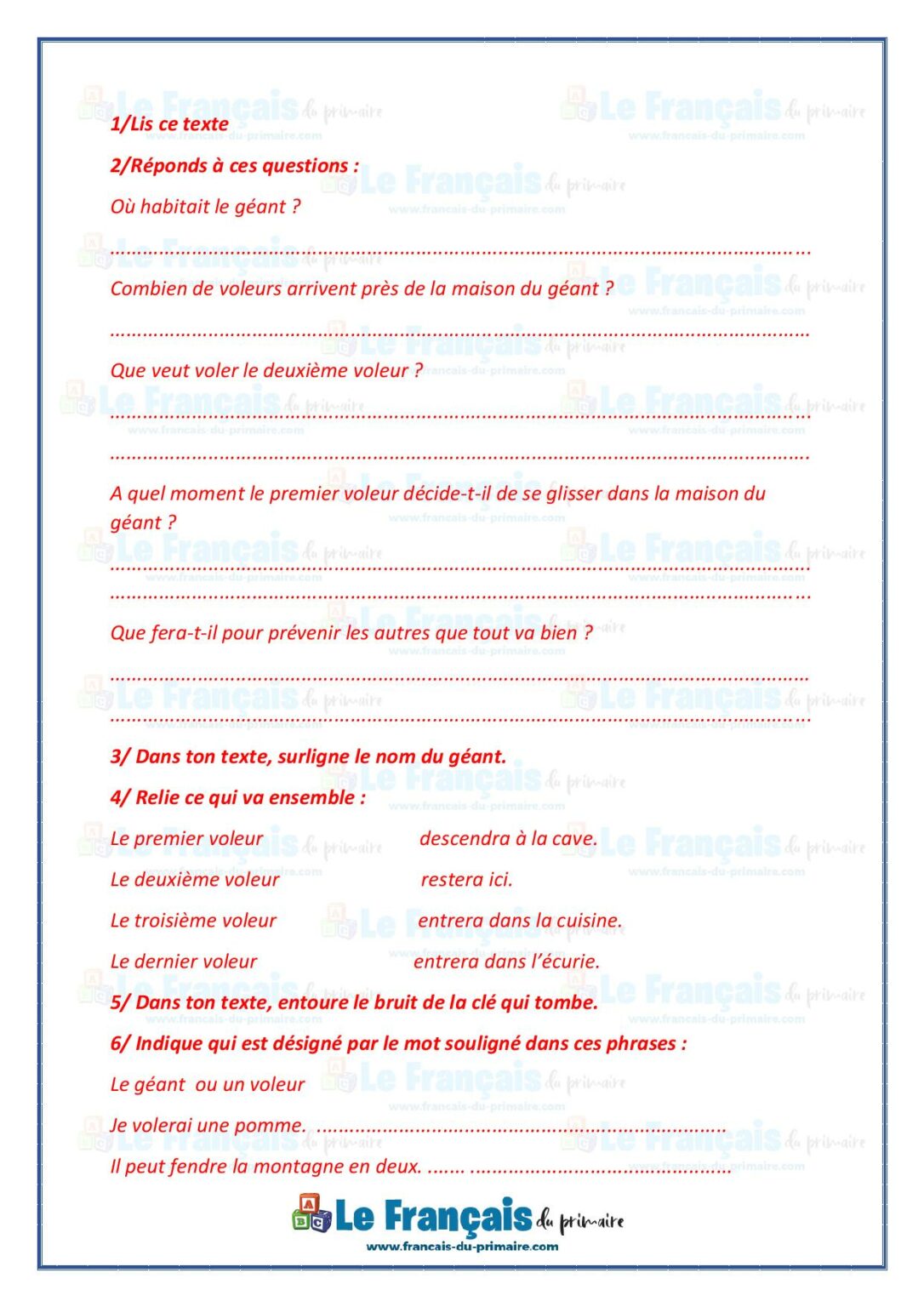 Lecture compréhension 4eme année /ce1 | Le français du primaire