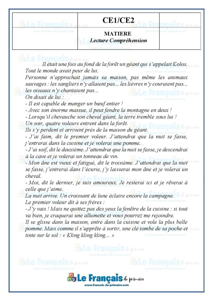 Lecture compréhension CE1/CE2 | Le français du primaire