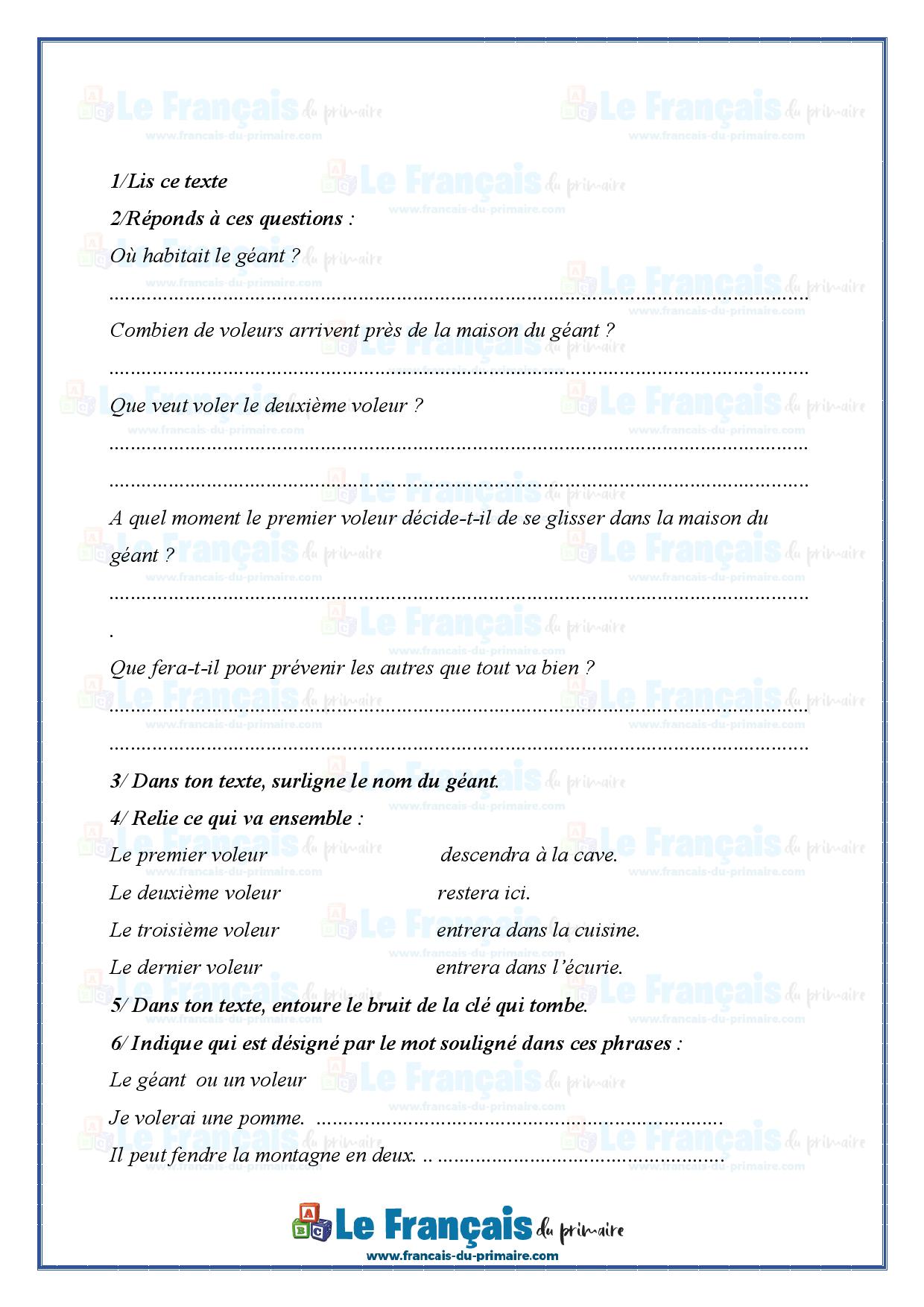 Lecture compréhension CE1/CE2 | Le français du primaire