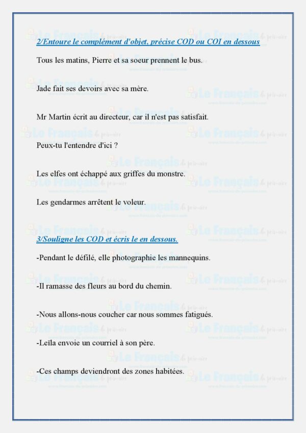 Le complément d'objet direct | Le français du primaire