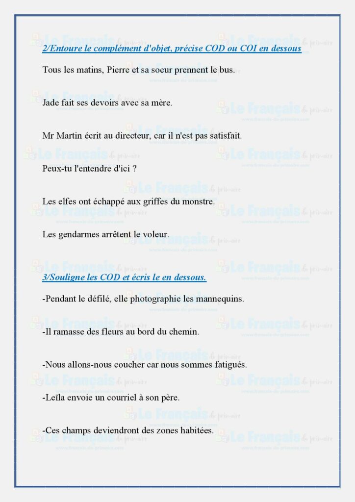 Le complément d'objet direct | Le français du primaire