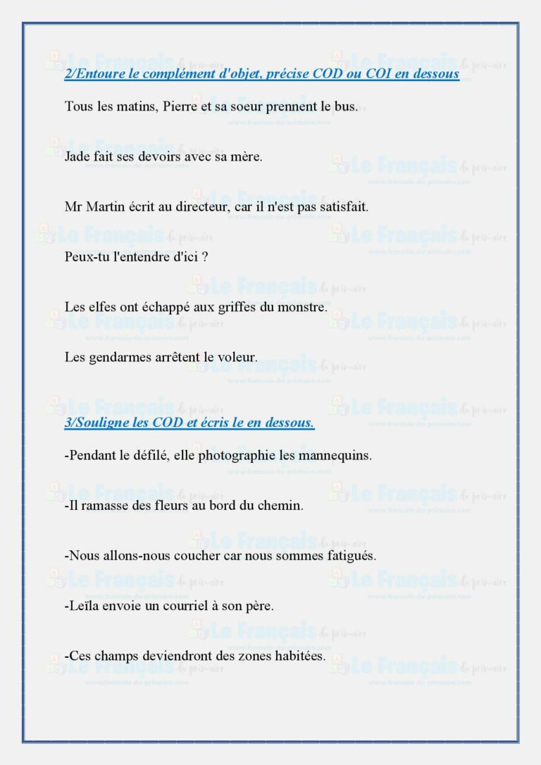 Le complément d'objet direct | Le français du primaire