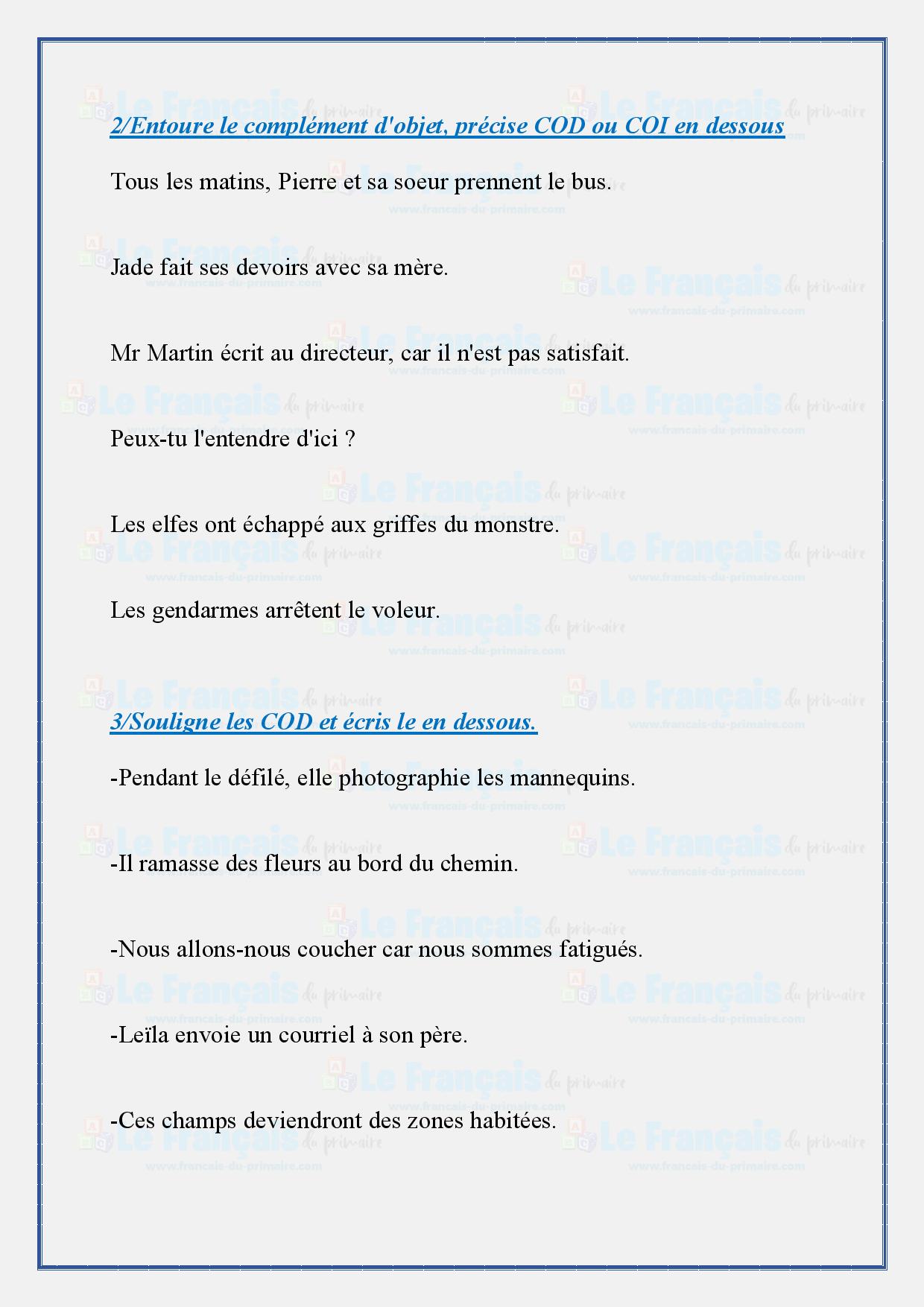 Le complément d'objet direct | Le français du primaire