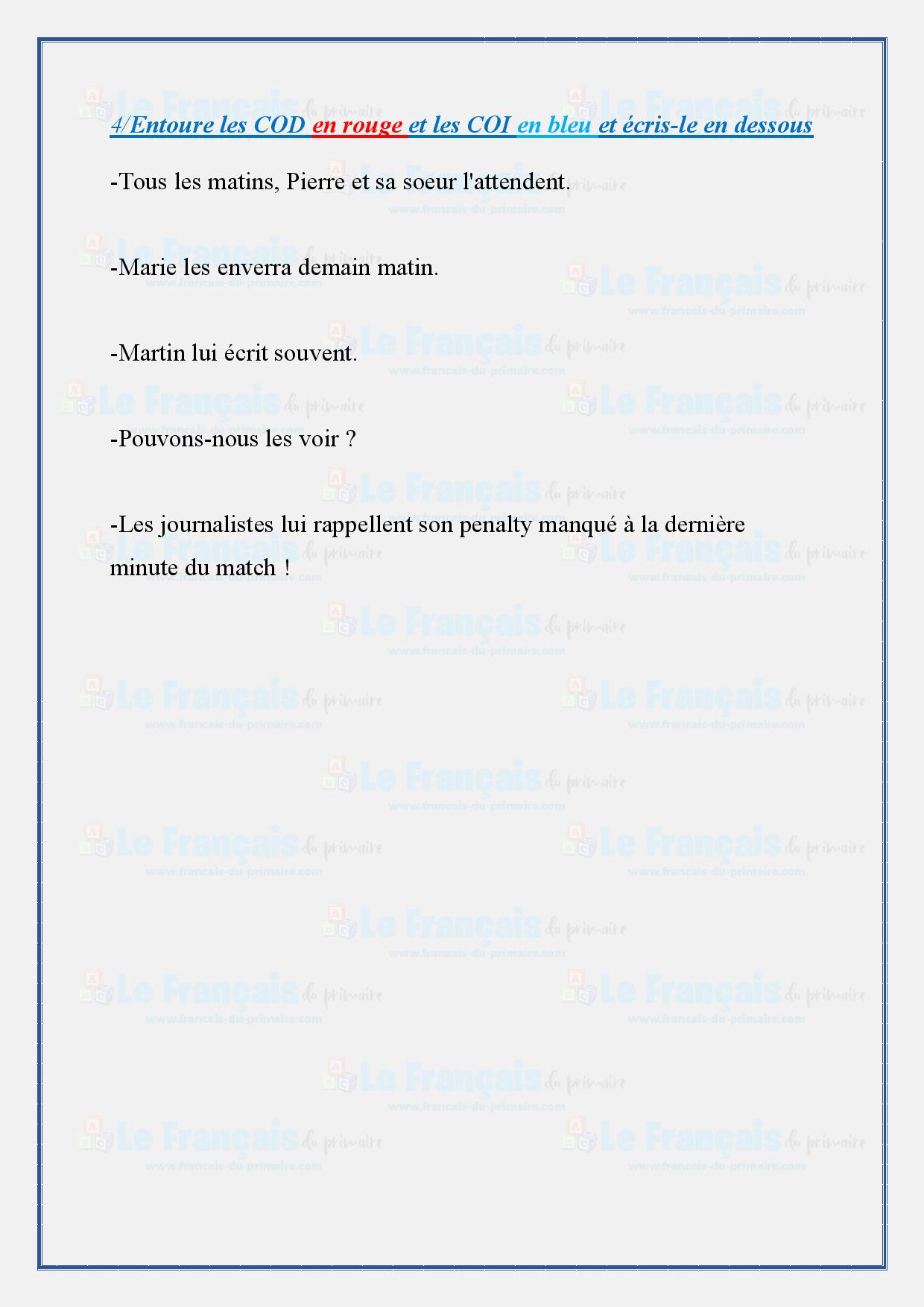 Le complément d'objet direct | Le français du primaire