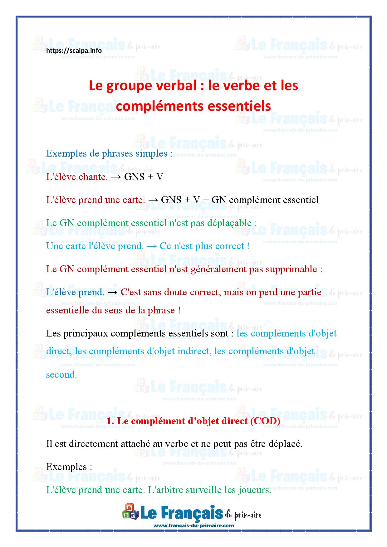 Les compléments essentiels | Le français du primaire