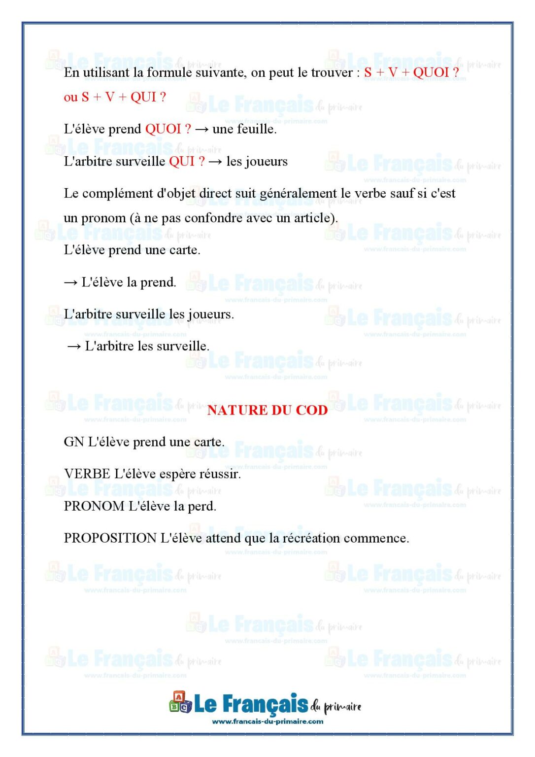 Les compléments essentiels | Le français du primaire