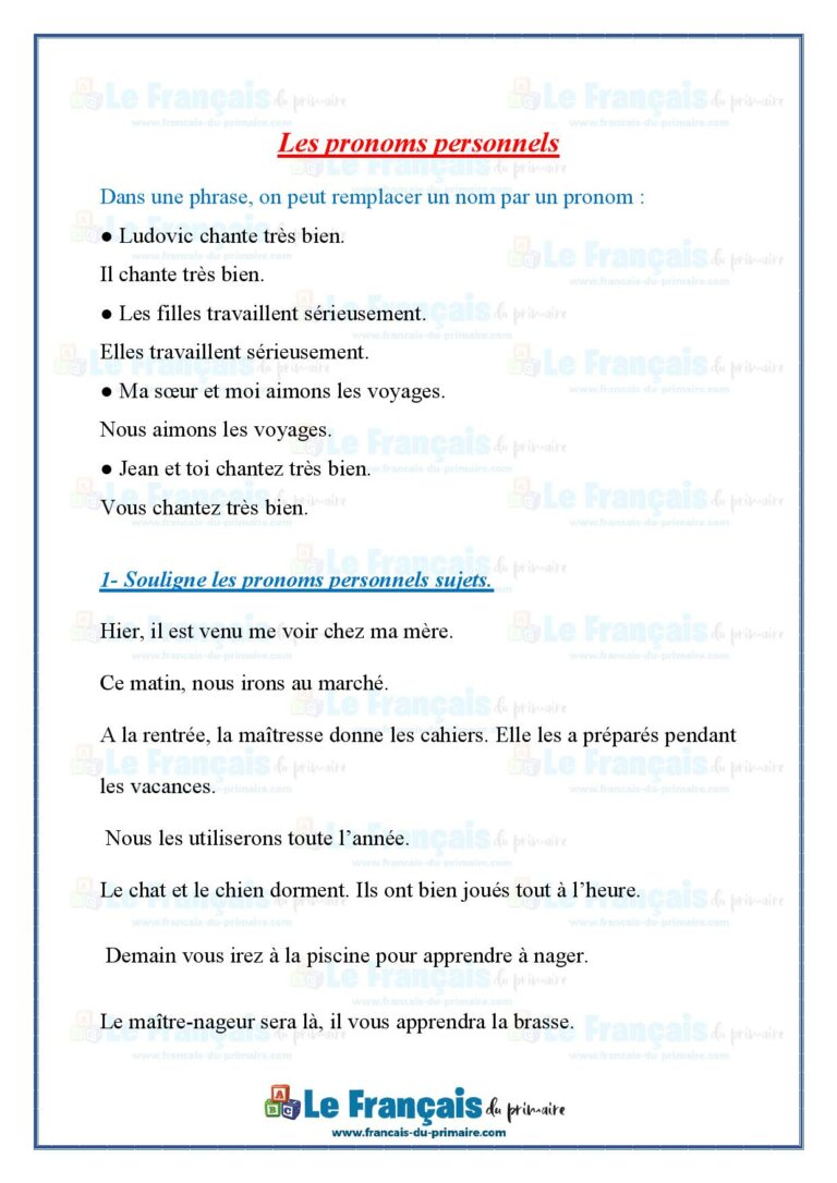Les pronoms personnels | Le français du primaire