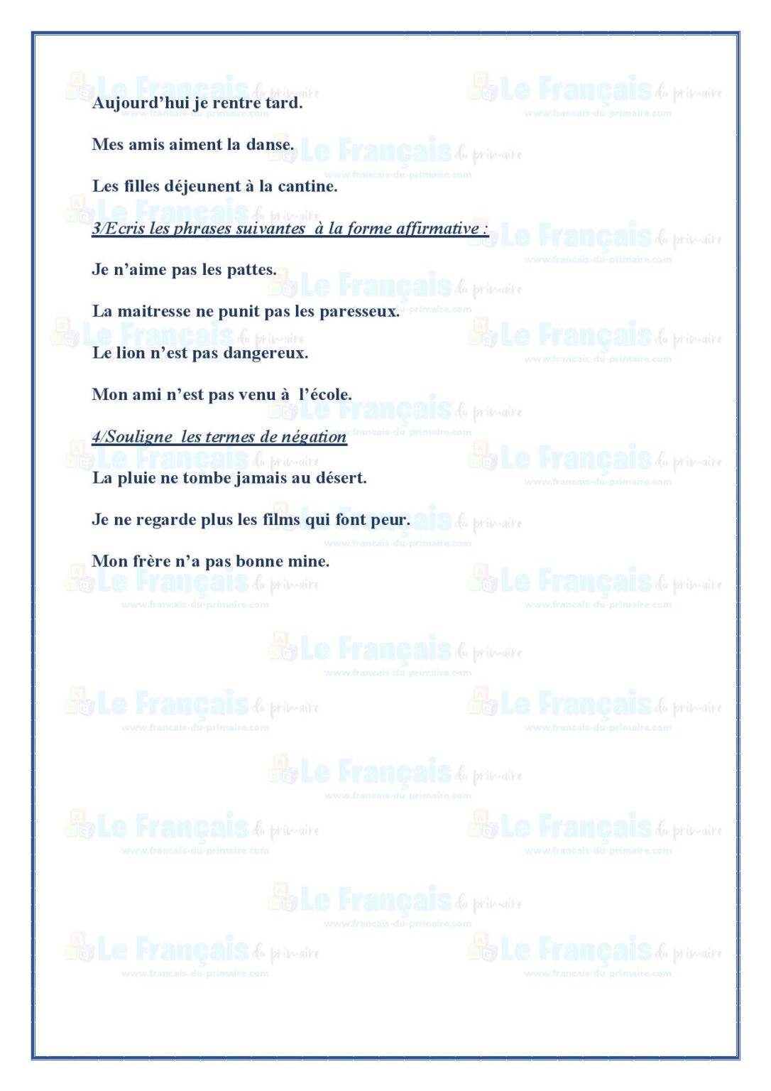 Les types et les formes de phrases | Le français du primaire