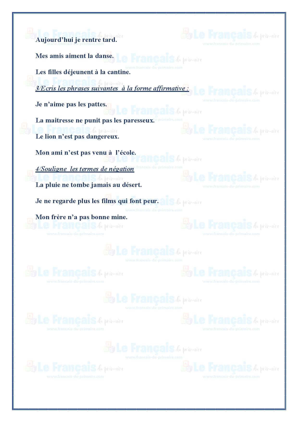 Les types et les formes de phrases | Le français du primaire