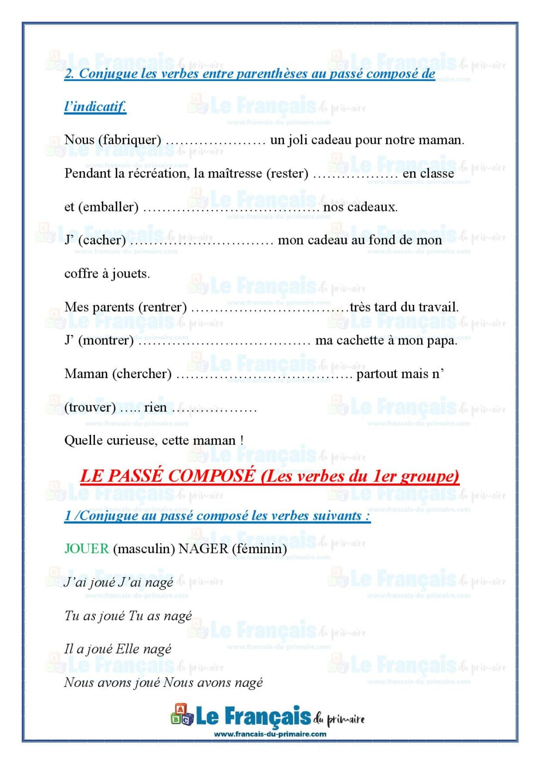 Les verbes du 1er groupe au passé composé | Le français du primaire