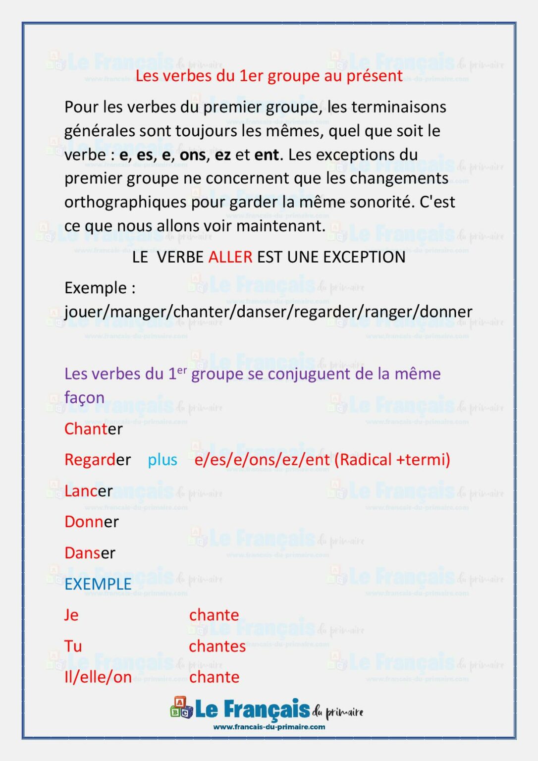 Les verbes du 1er groupe au présent | Le français du primaire